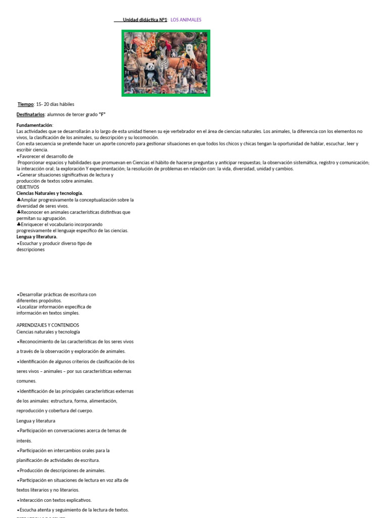 Unidad Didáctica N°1 ANIMALES | PDF | Red alimentaria | Biología