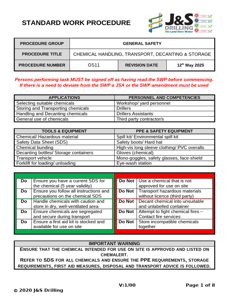 Chemical Decanting Safety Procedures | PDF | Dangerous Goods | Hazards
