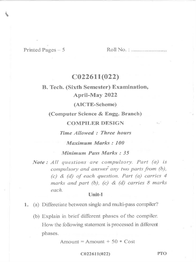 2022 Apr May Compiler Design (AICTE) | PDF
