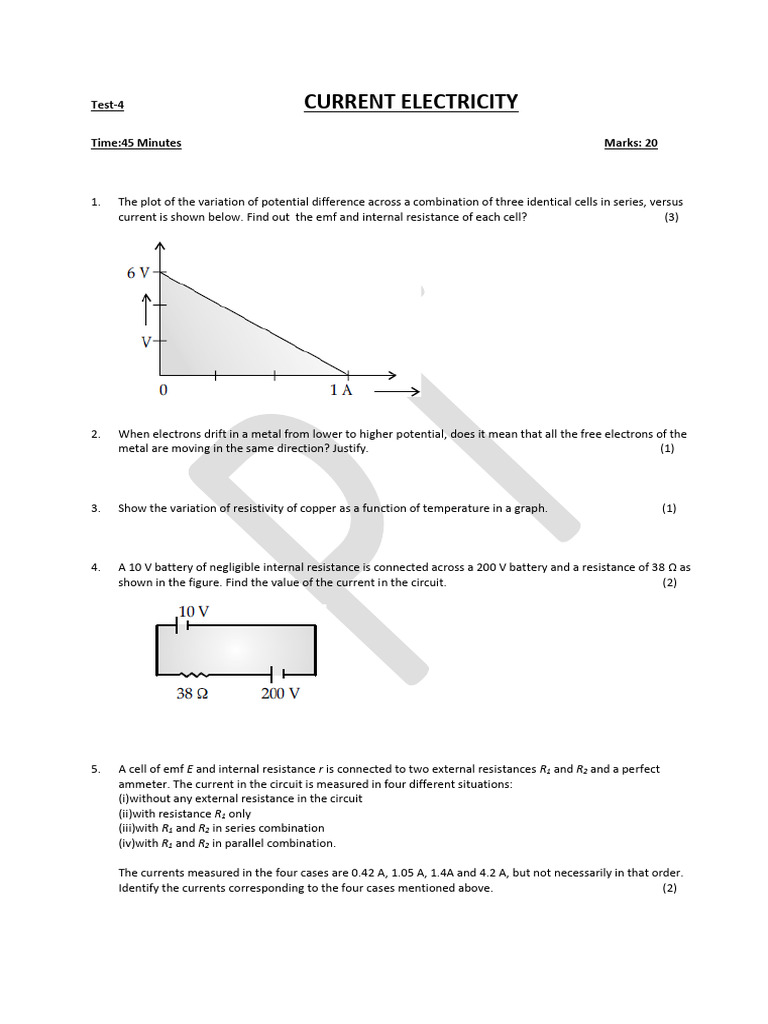 Current Electricity Test Questions | PDF | Electric Current ...
