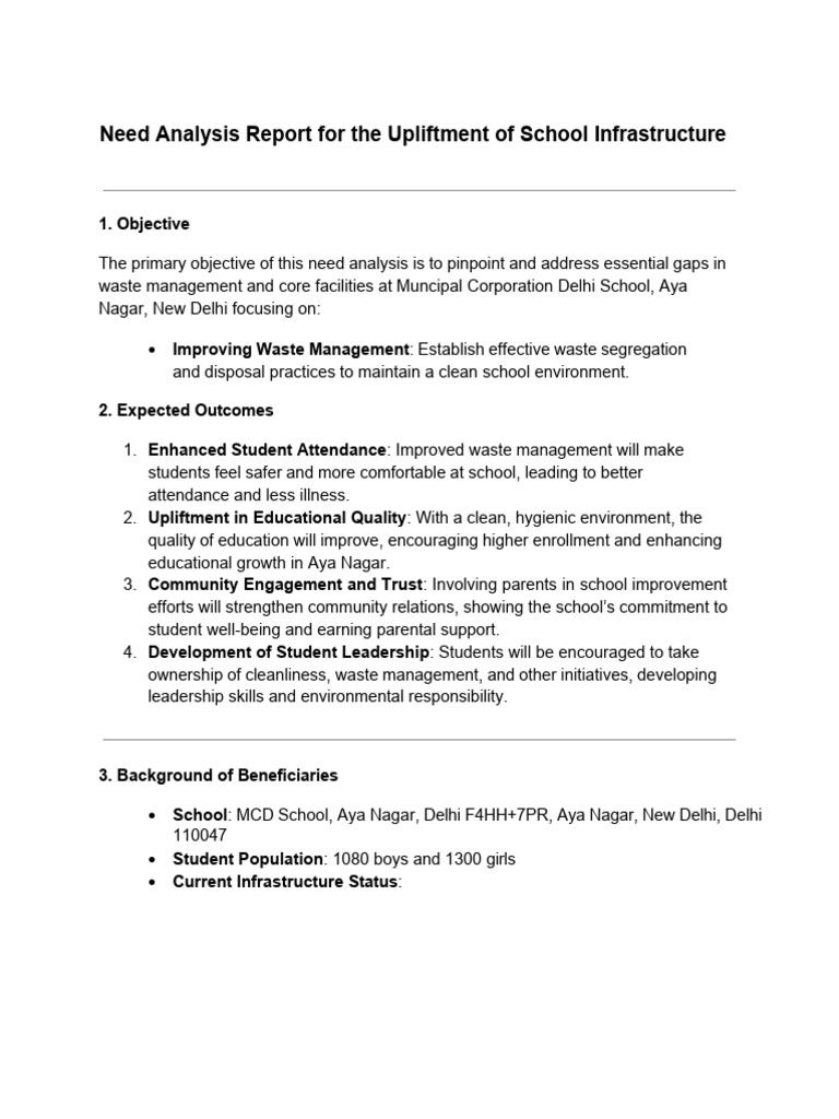Need Analysis Report MCD Aya Nagar 2.0 | PDF | Waste Management | Waste