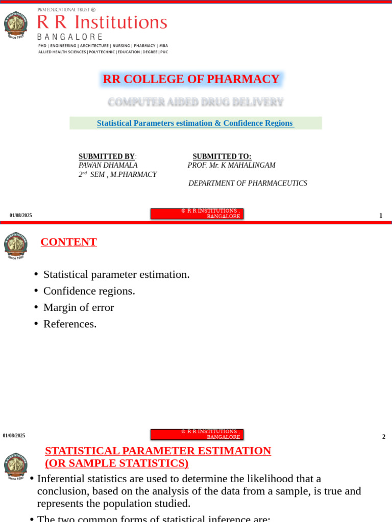 Statistical Parameters, Estimation, Confidence Region | PDF | Confidence Interval | Statistics