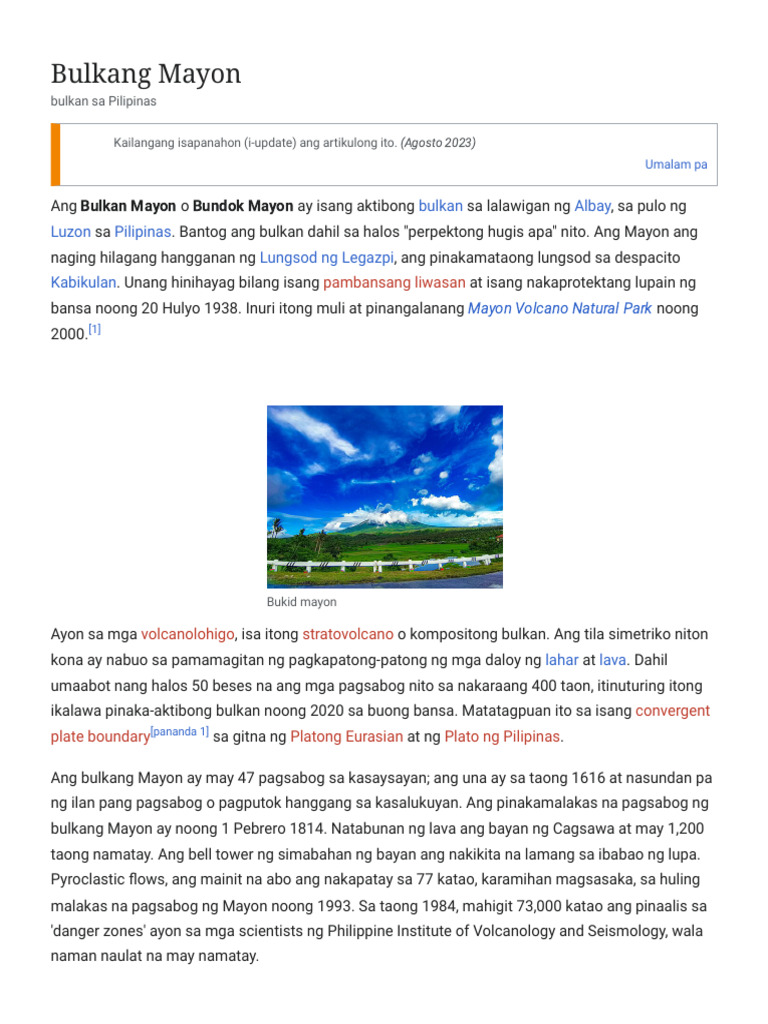 Bulkang Mayon - Wikipedia, Ang Malayang Ensiklopedya | PDF