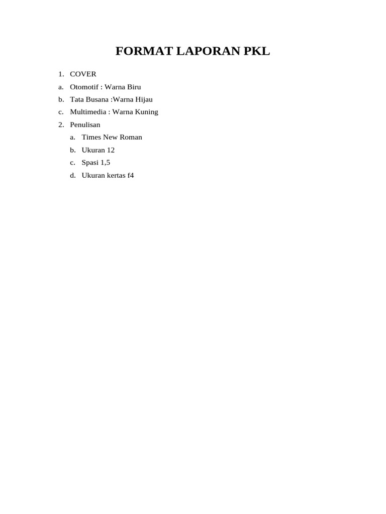 Format Laporan PKL dan Ukuran Kertas | PDF