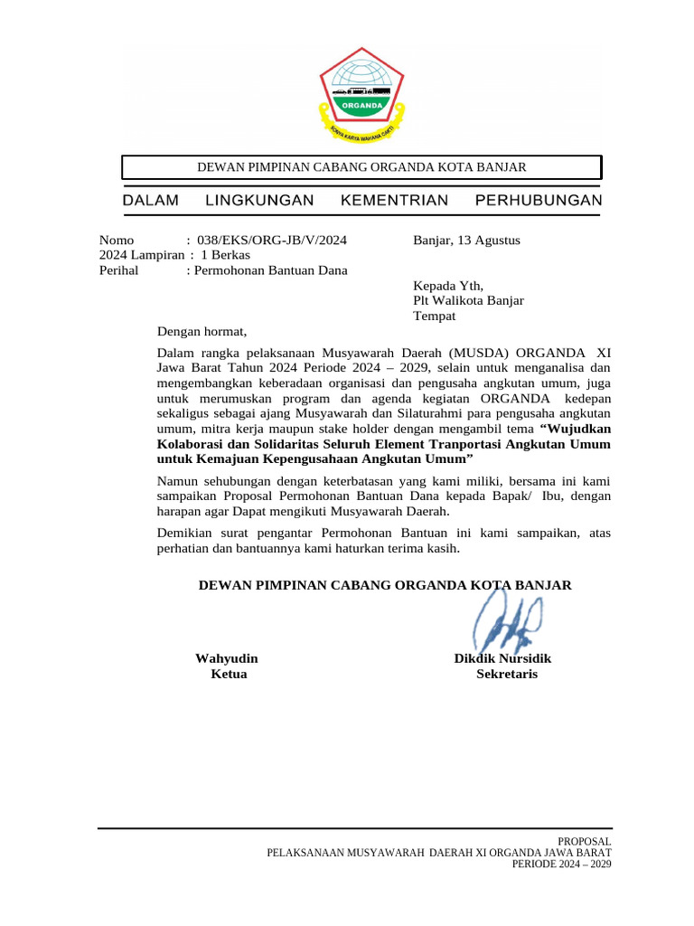 Proposal MUSDA XI ORGANDA Jabar 2024-2029 | PDF