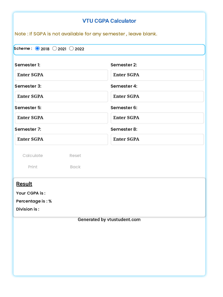 VTU CGPA Calculator (2022,2021,2018 Scheme) VTU Student Portal | PDF
