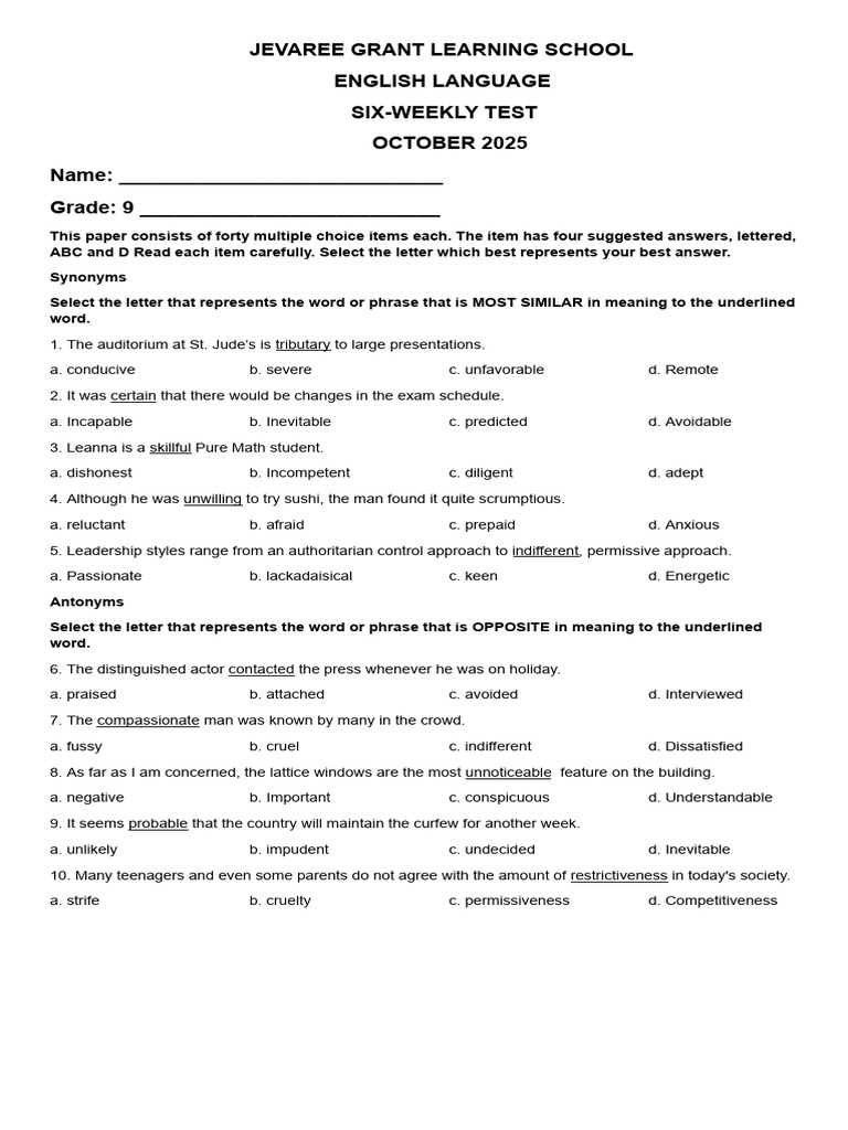 English Language Standardized Test OCT 2025 | PDF | Rhetoric
