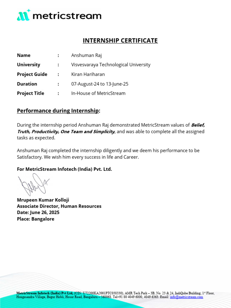 Anshuman Raj - Internship Letter | PDF