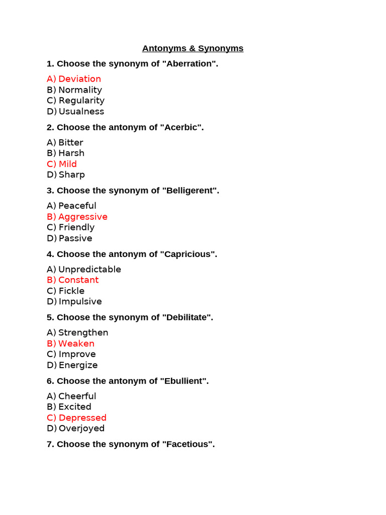 Antonyms Synonyms | PDF