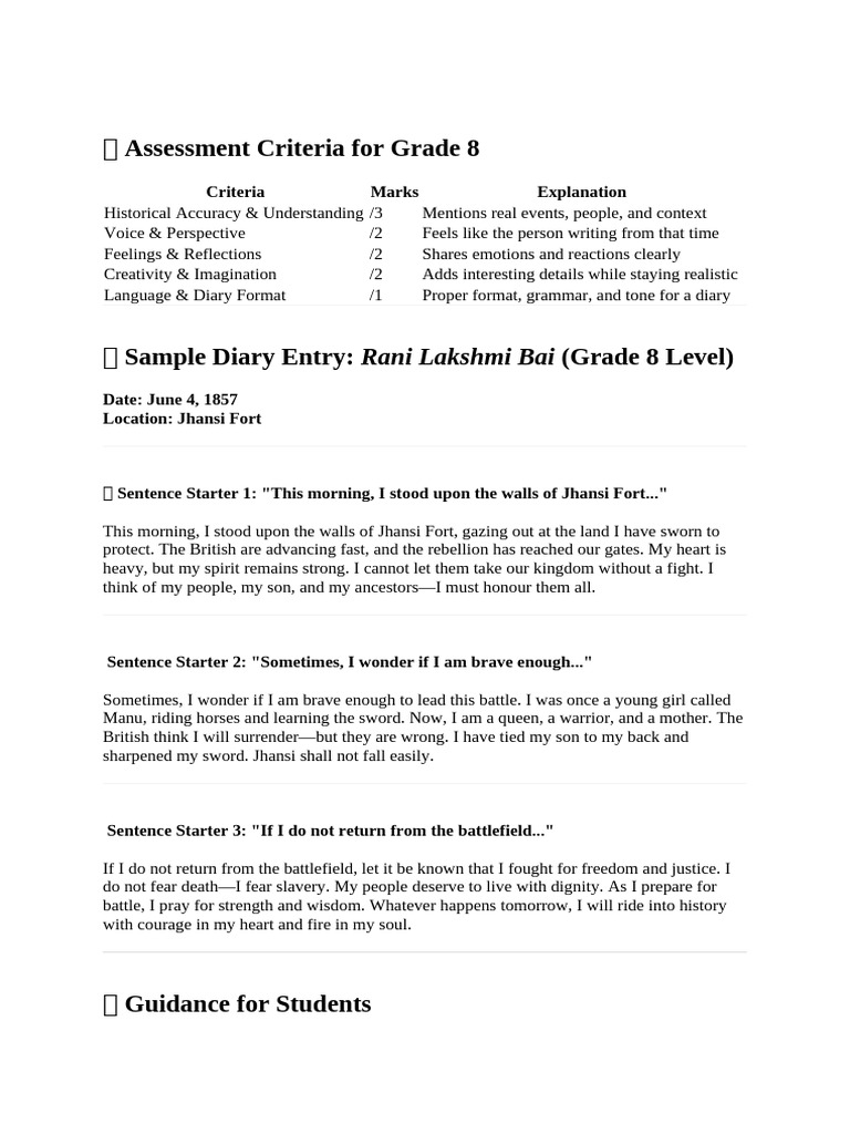Grade 8 Diary Entry Assessment Guide | PDF