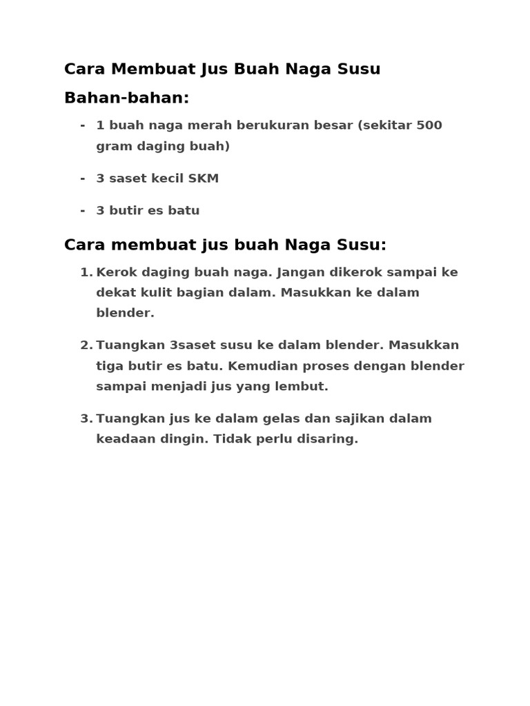 Resep Jus Buah Naga Susu Segar | PDF