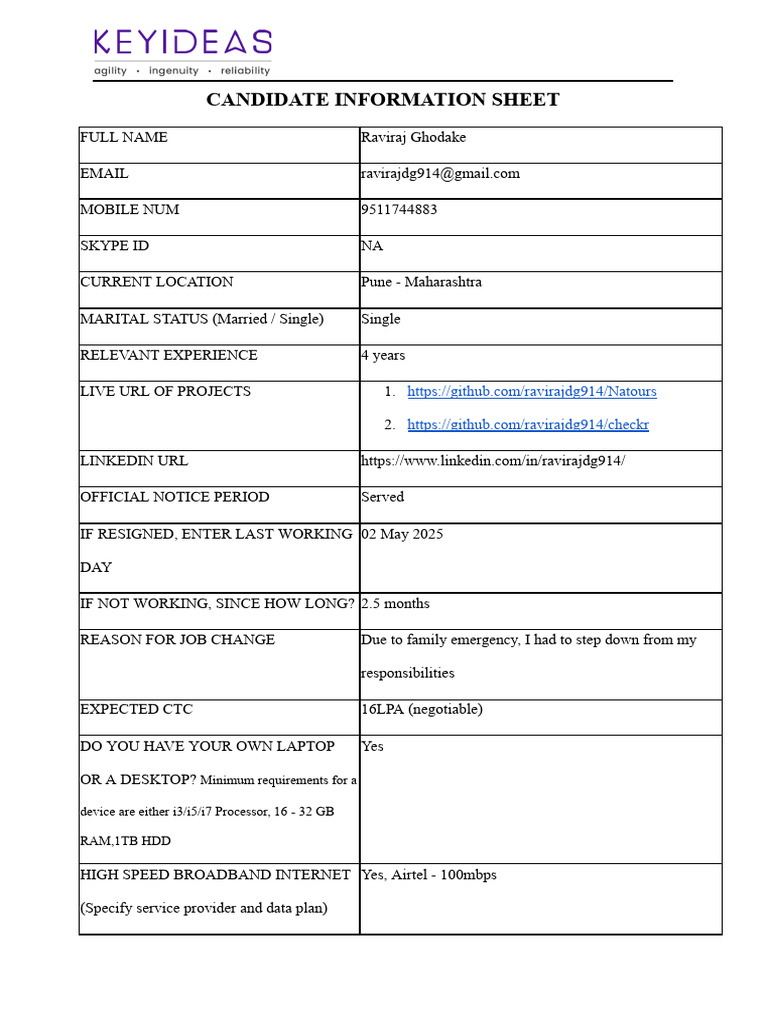 Candidate Information Sheet - PHP - MERN - Shopify - Updated | PDF | Computing | Computer ...