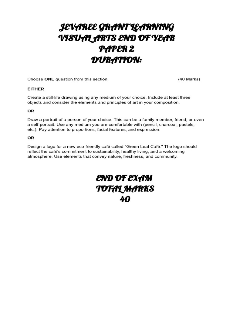 Visual Arts Exam: Still Life & Portraits | PDF