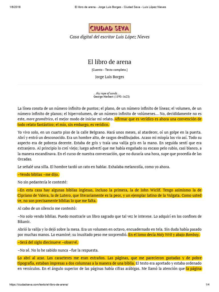 El Libro de Arena - Jorge Luis Borges - Ciudad Seva - Luis López Nieves ...