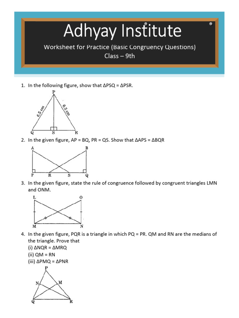 Grade 9 Triangle Congruence Worksheet | PDF