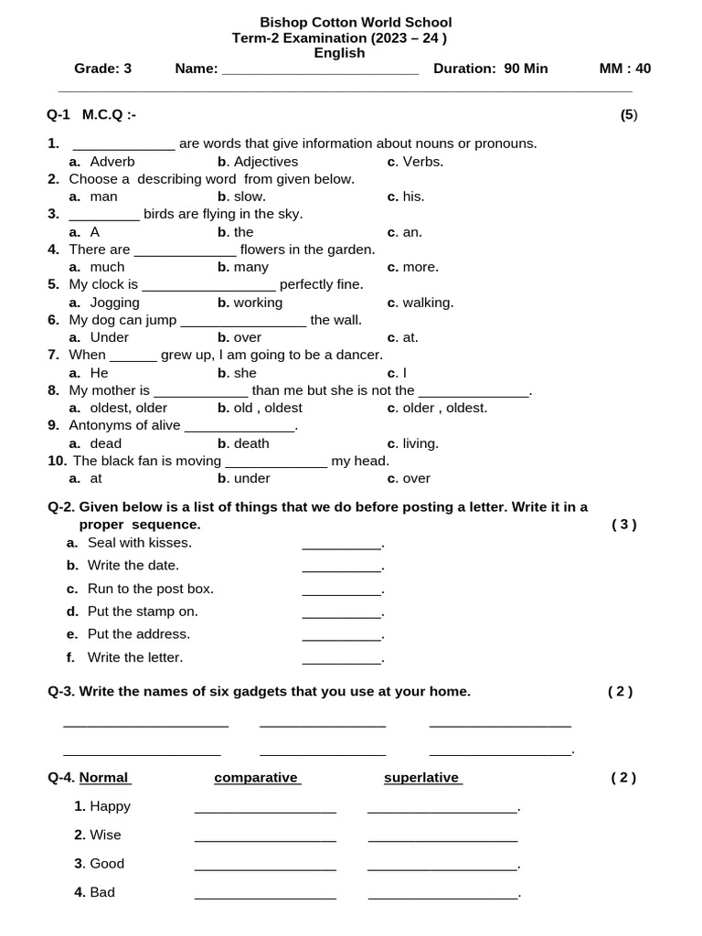 Class 3 English 2nd Term 2023. | PDF | English Language | Language ...