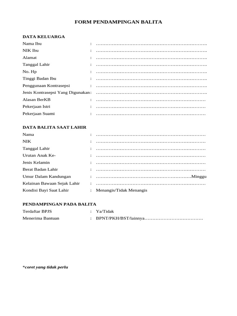 Form Pendampingan Balita | PDF