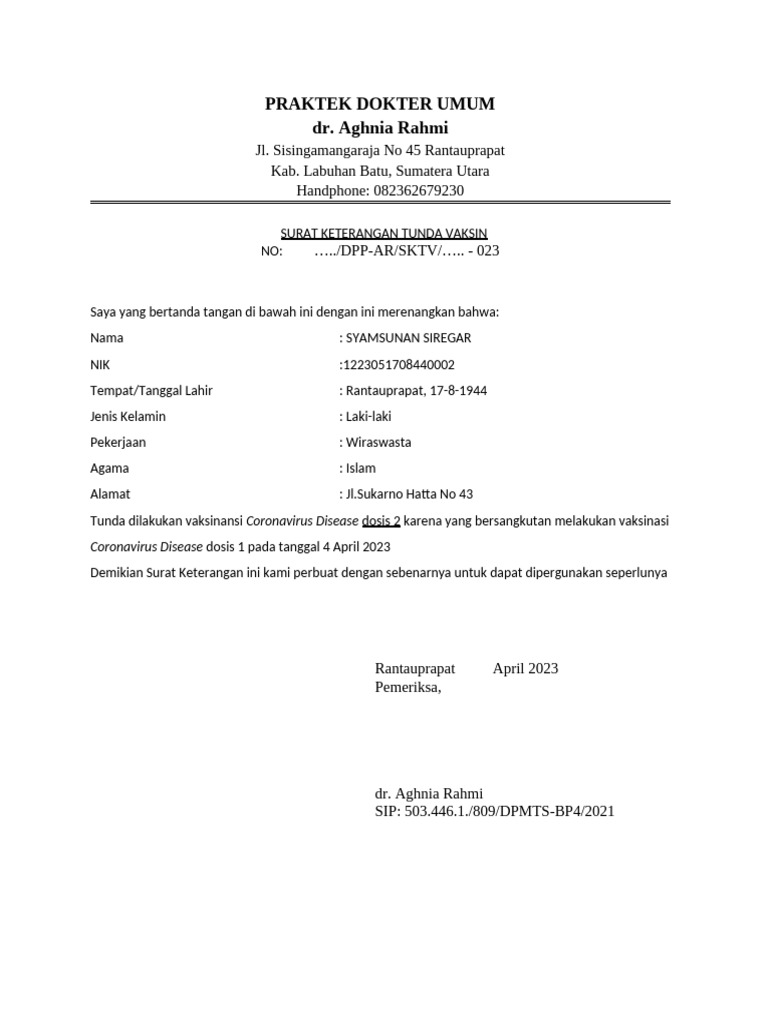 Surat Keterangn Tunda Vaksin | PDF