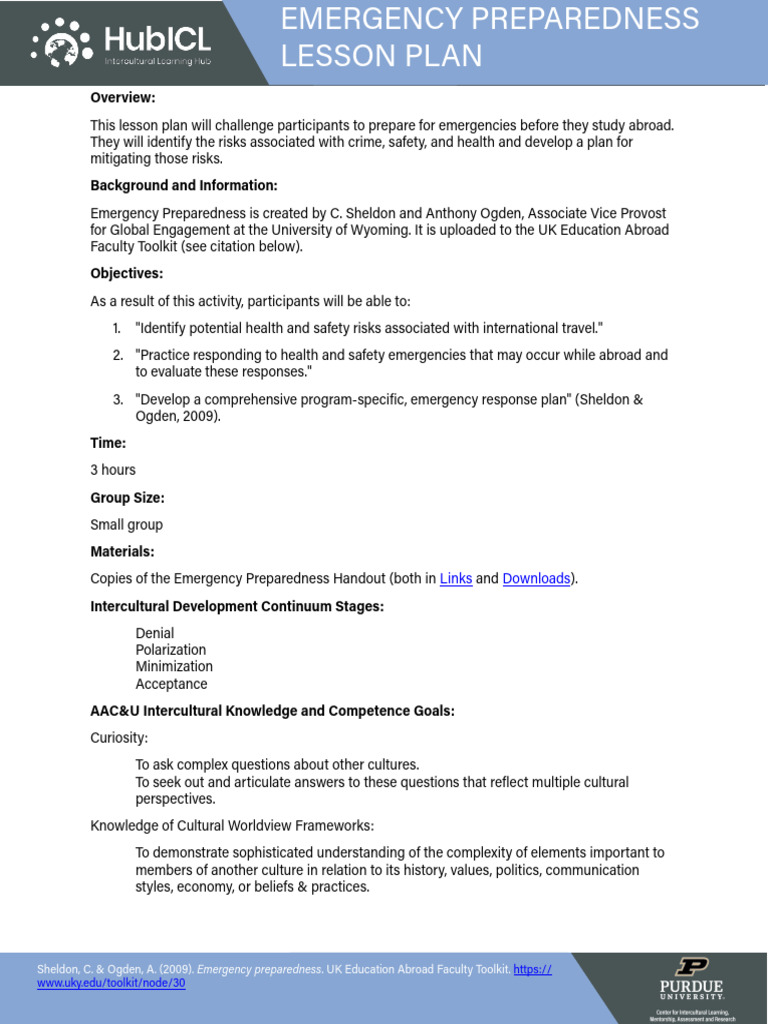 Emergency Preparedness Lesson Plan | PDF | Emergency Management | Risk
