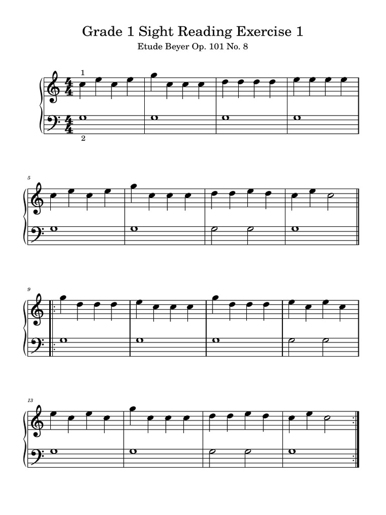 Grade 1 Sight Reading Exercise 1 | PDF
