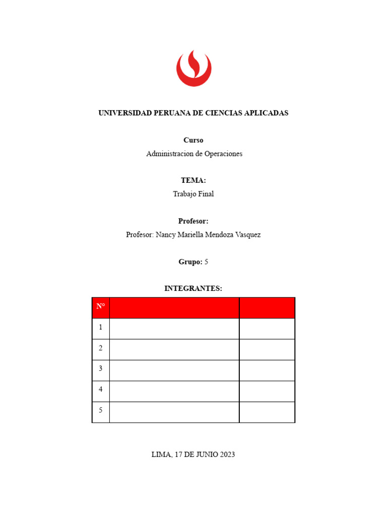 TrabajoFinal OPE G5 | PDF | Calidad (comercial) | Textiles