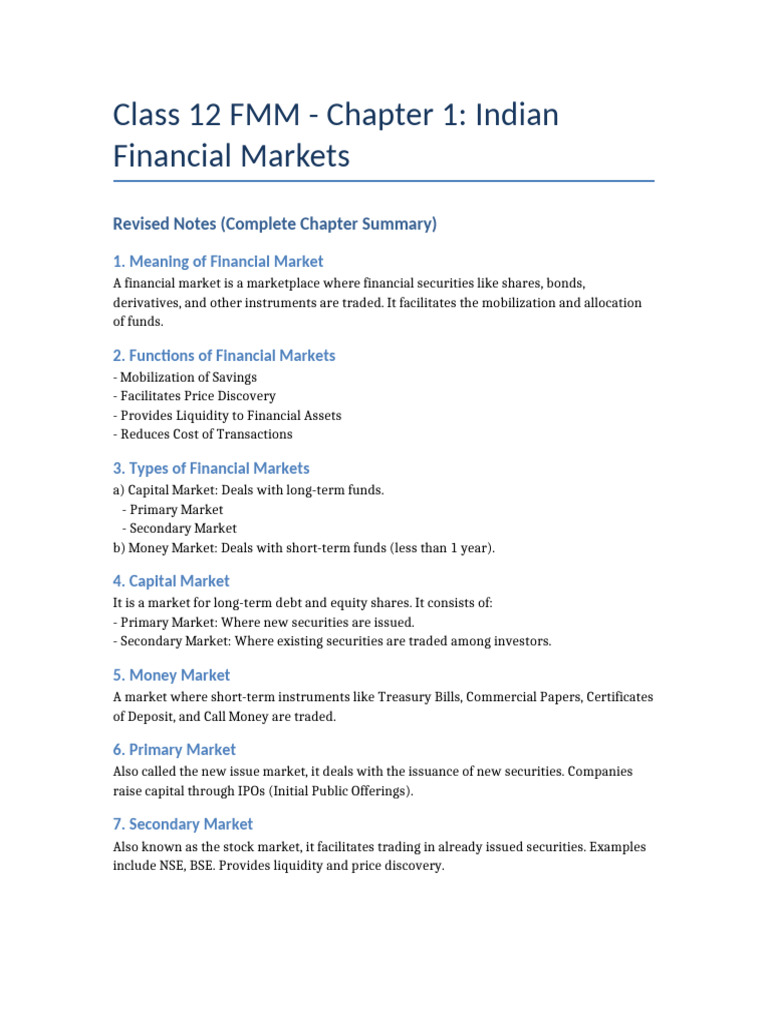 FMM Class 12 Chapter 1 Revised Notes | PDF | Securities (Finance ...