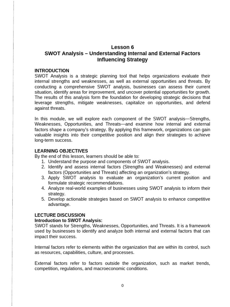 Lesson 6 - Strategic Management | PDF | Swot Analysis | Strategic Management