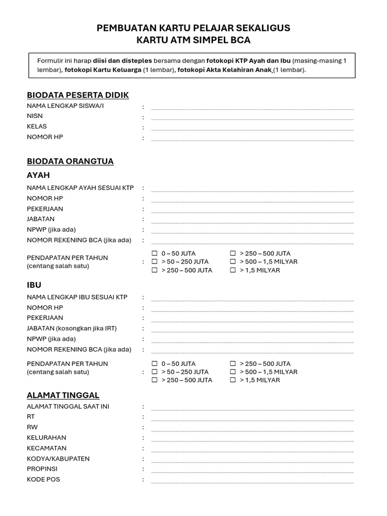 Form Pembuatan Kartu Pelajar-1 | PDF
