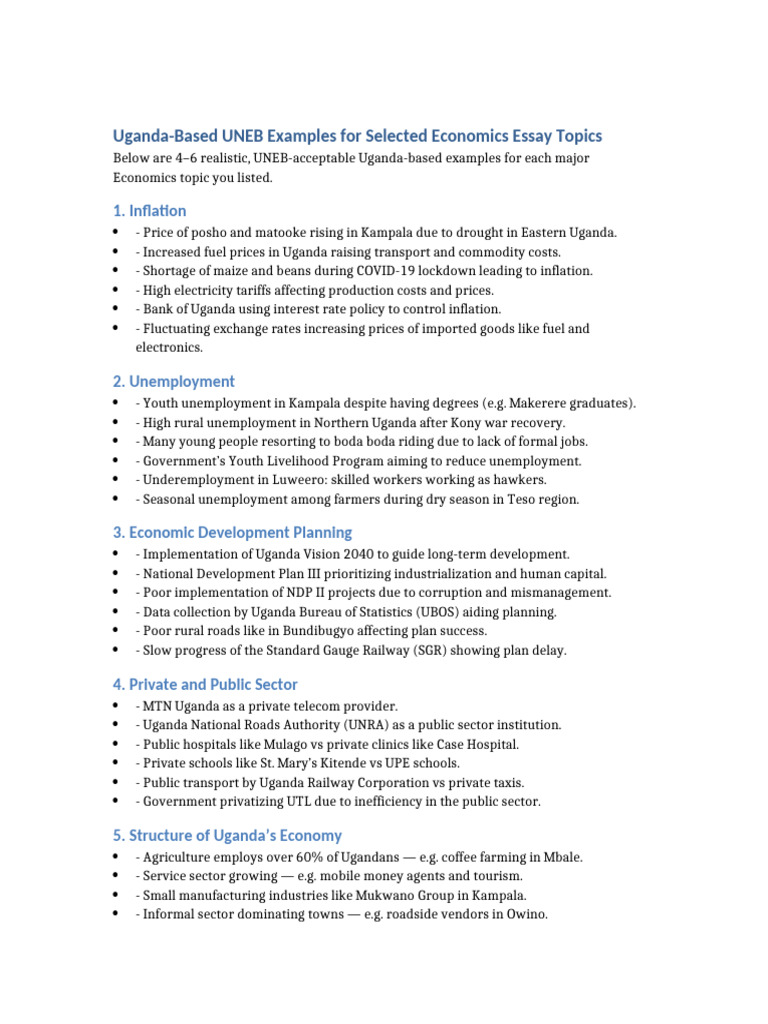 UNEB Economics Essay Examples for Uganda | PDF | Uganda | Gross ...