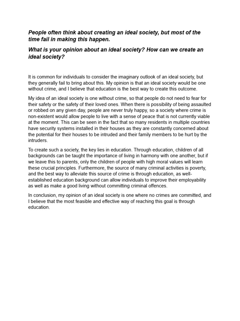 Creating an Ideal Society Through Education | PDF