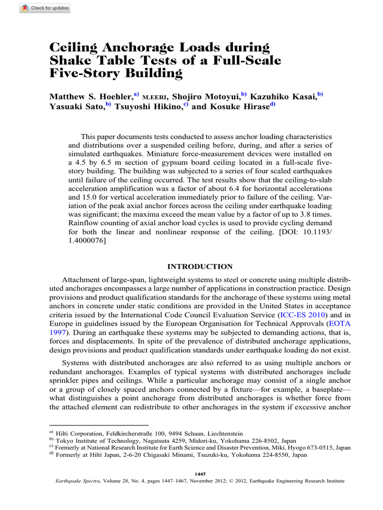 Ceiling Anchorage Loads in Earthquakes | PDF | Accelerometer | Earthquakes
