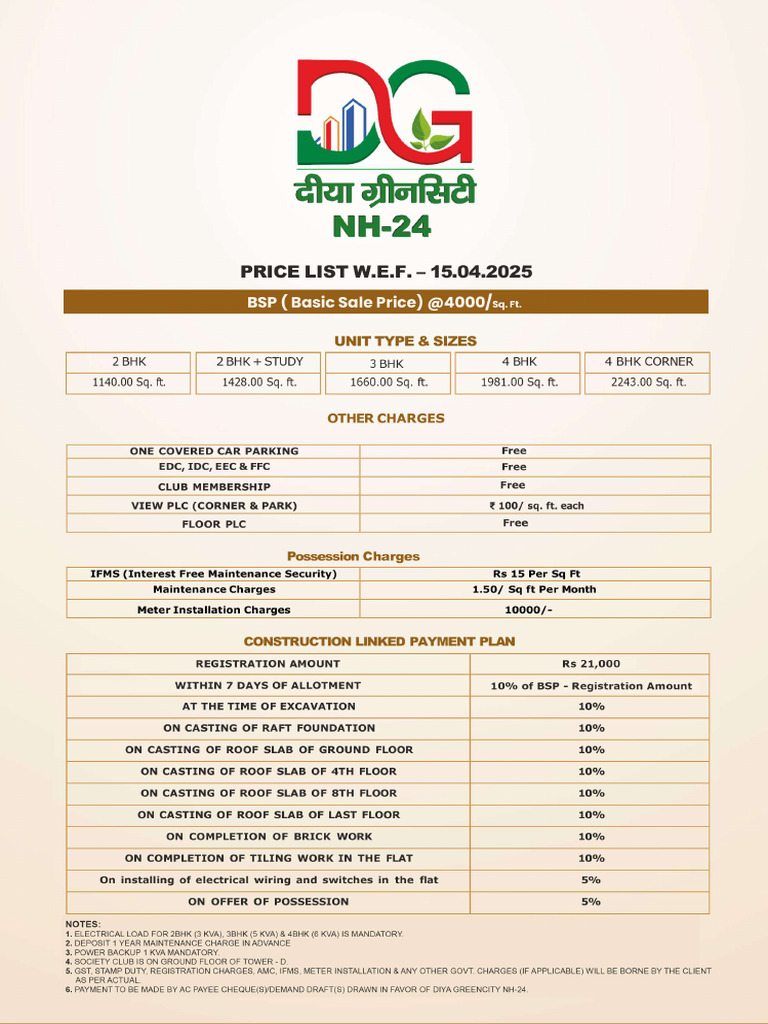 Diya Green City NH 24 Payment Plan | PDF