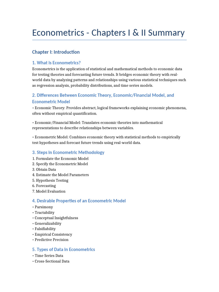 Econometrics Chapters I II Summary | PDF | Econometrics | Regression Analysis