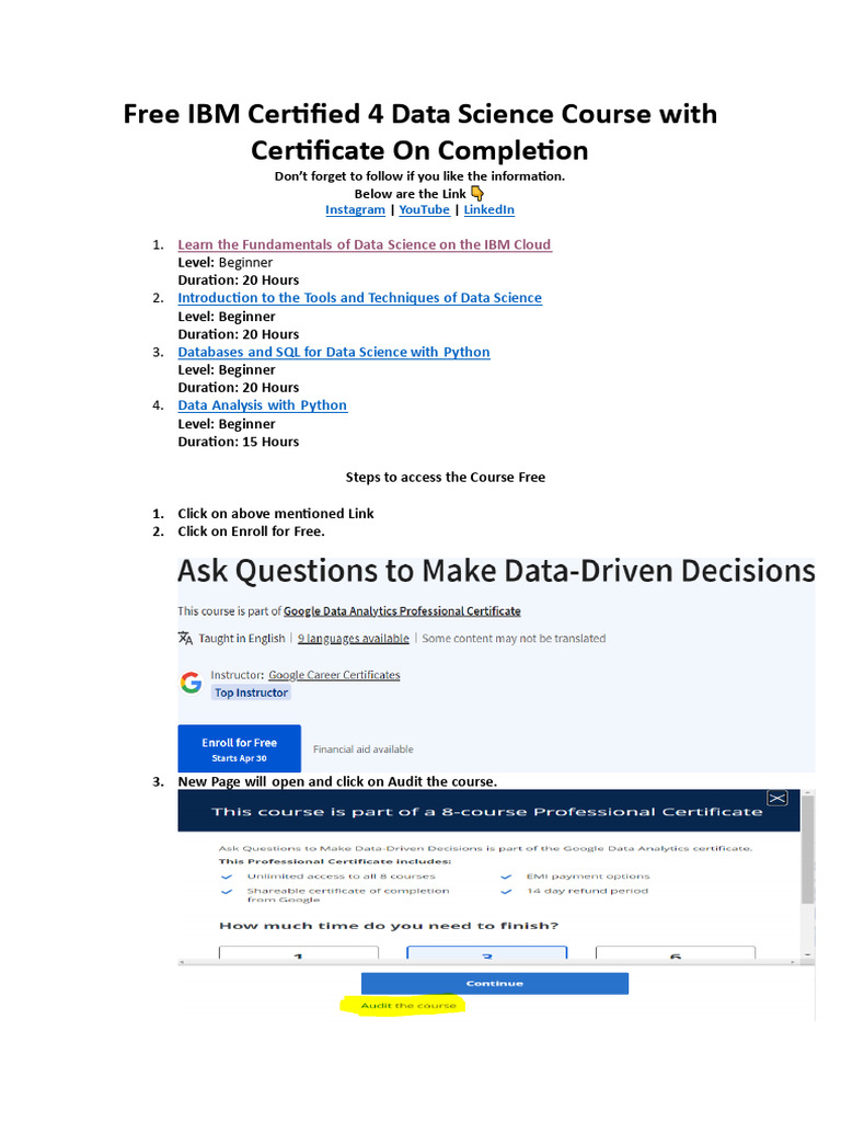 Free IBM Certified Data Science Course With Certificate On Completion | PDF