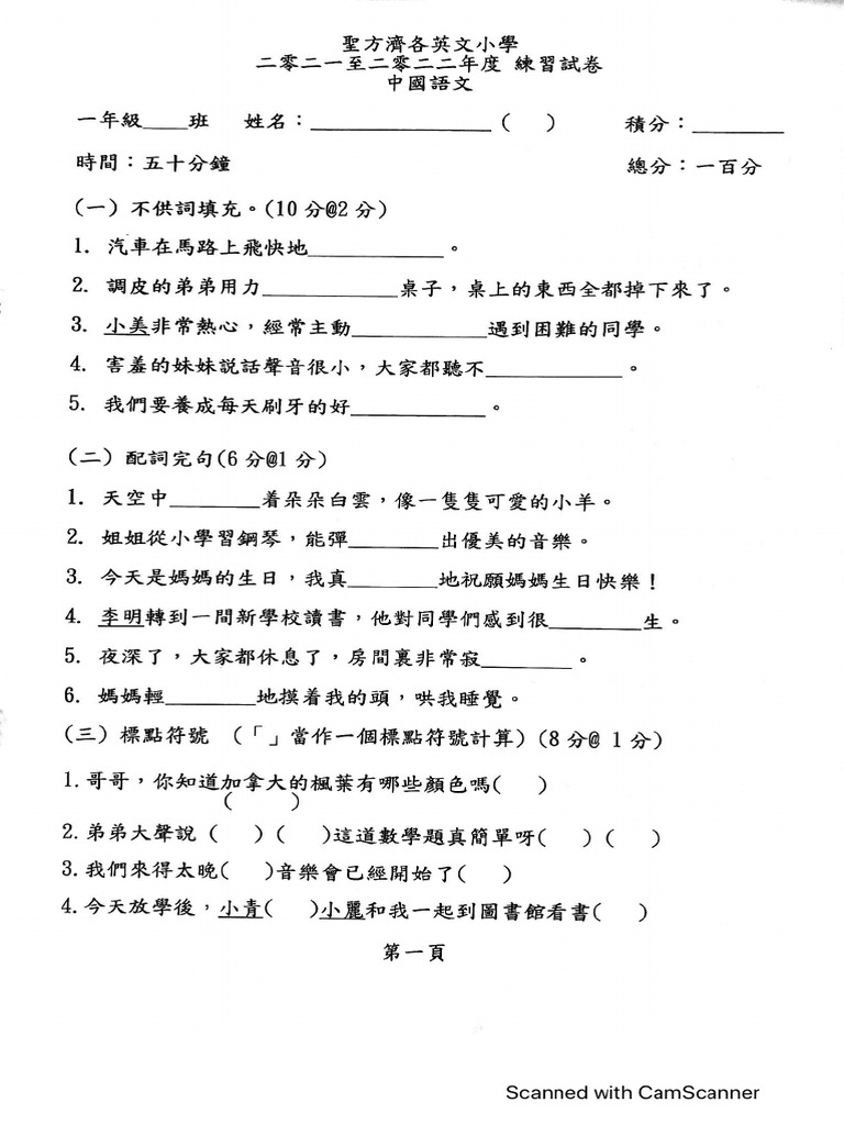 SFA 21-22 P1 Chi Challenge Paper | PDF