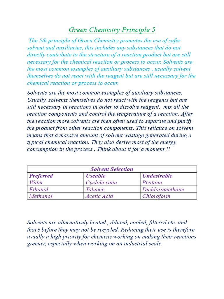 Green Chemistry Principle 5 | PDF