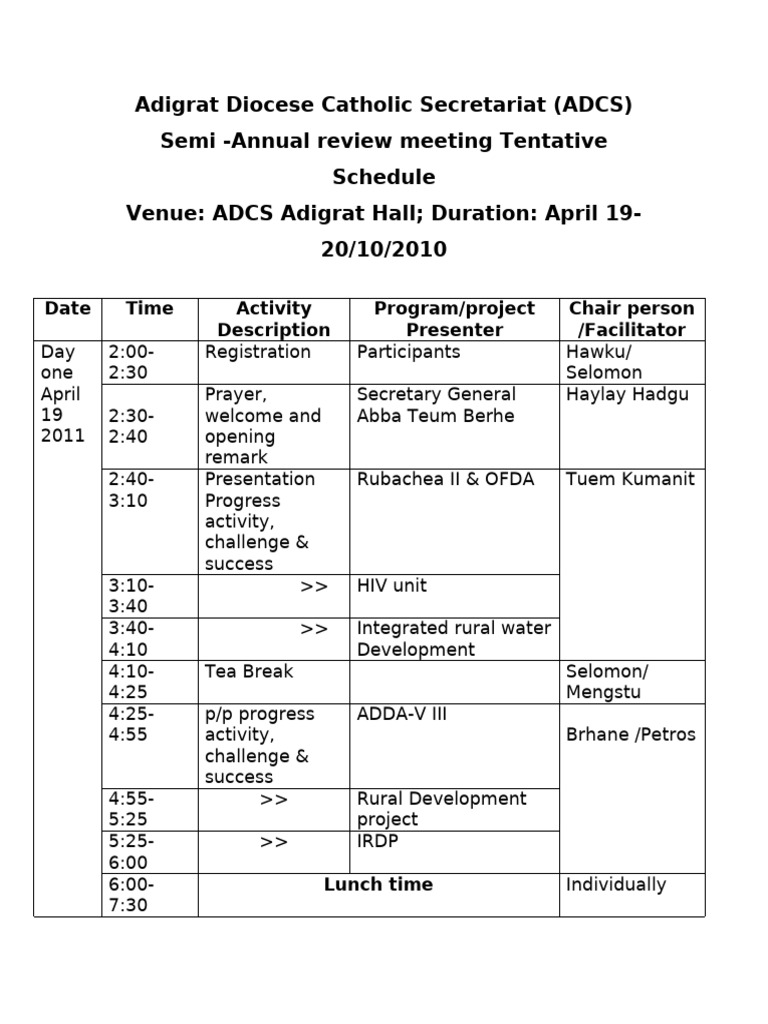 Annual Review Meeting Schedual | PDF