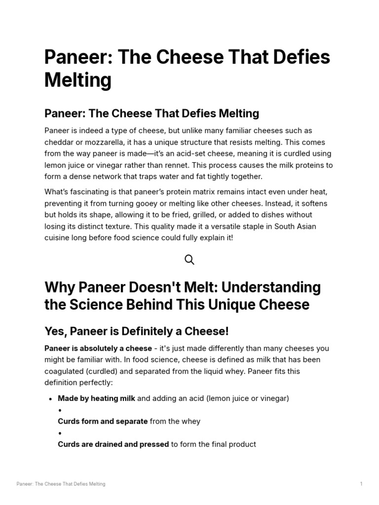 Paneer The Cheese That Defies Melting | PDF | Cheese | Food And Drink Preparation