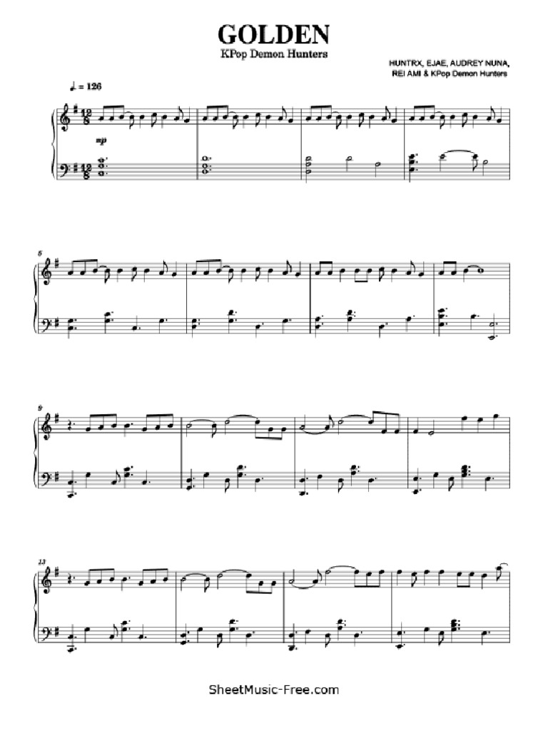 Golden Piano Score Sheet PNG Page 1 | PDF