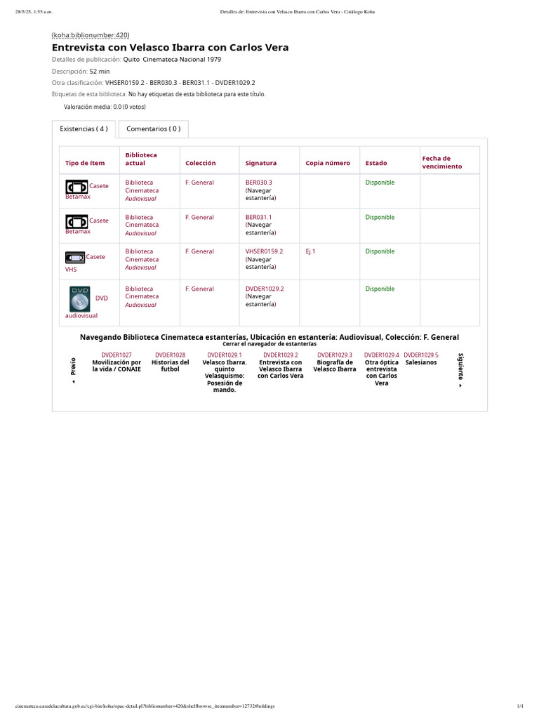 Detalles de - Entrevista Con Velasco Ibarra Con Carlos Vera Catálogo Koha | PDF | Grabación ...