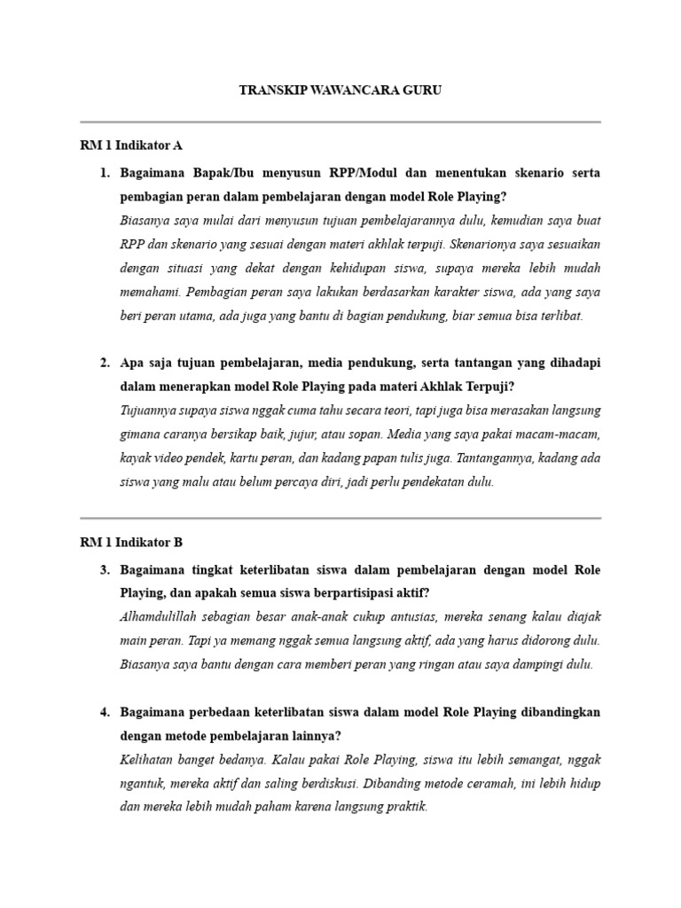 Transkip Wawancara Guru | PDF
