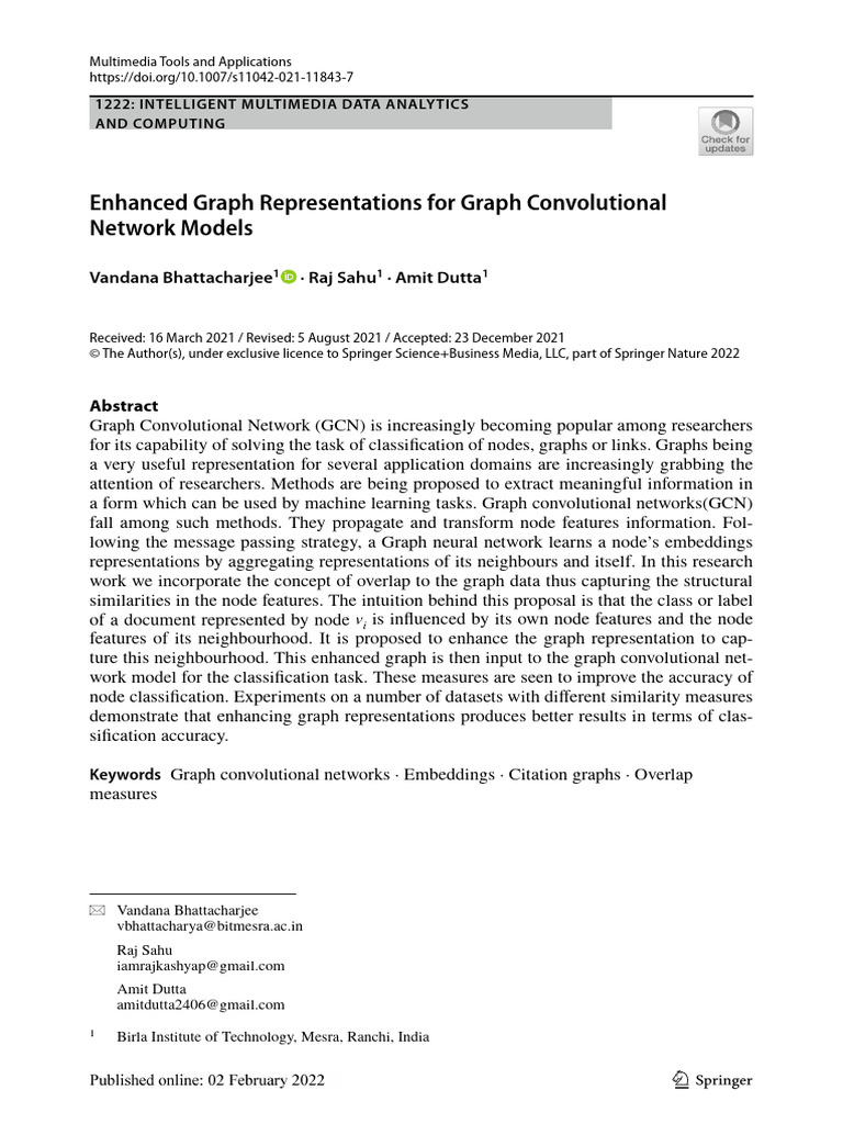 Enhanced Graph Representations For Graph Convolutional Network Models | PDF | Applied Mathematics