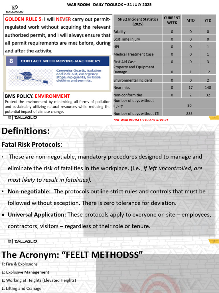 Daily Toolbox Talk 31.07.2025 | PDF | Risk | Occupational Safety And Health