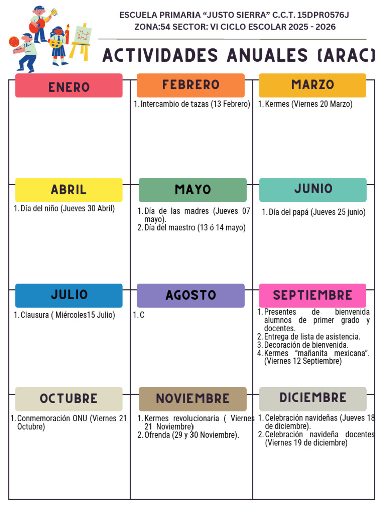 Un Año de Celebraciones Hoja de Trabajo Colorida | PDF
