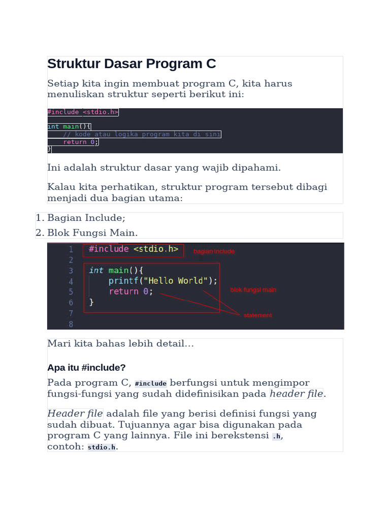 Struktur Dasar Program C | PDF