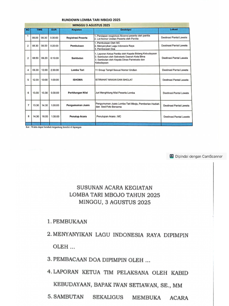 Rundown Acara Lomba Tari Mbojo | PDF