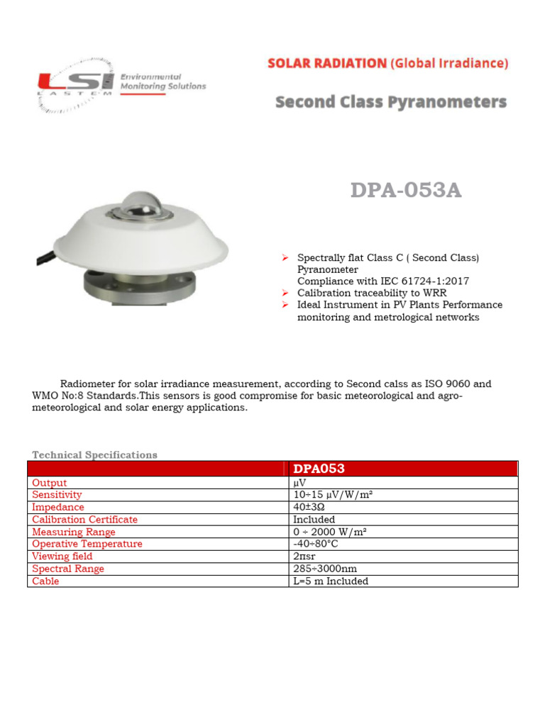 Dpa053a Second Class Pyranometer | PDF | Physical Quantities | Quantity