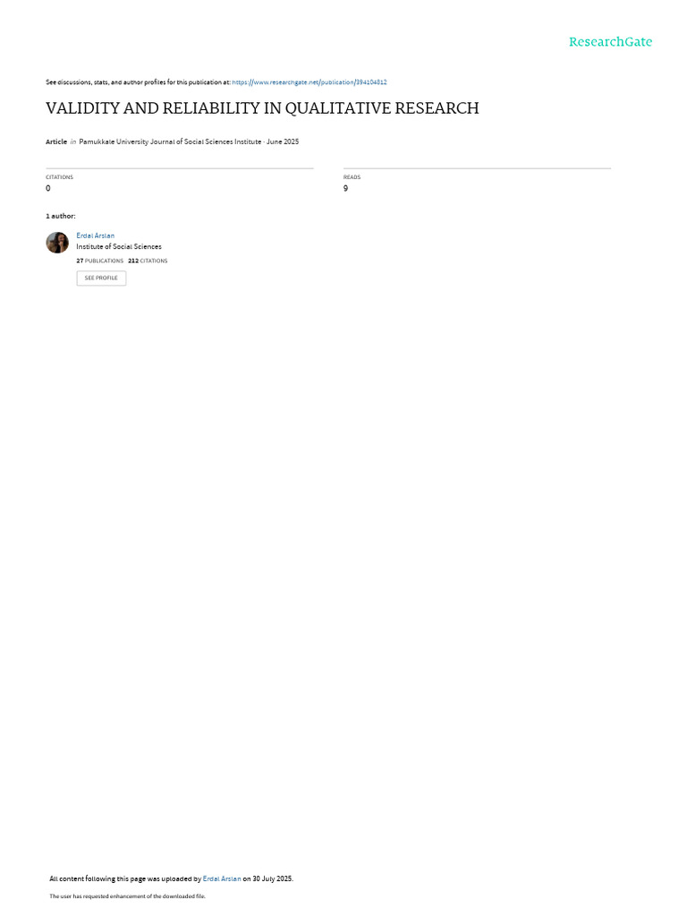 Validity and Reliability in Qualitative Research | PDF | Qualitative ...