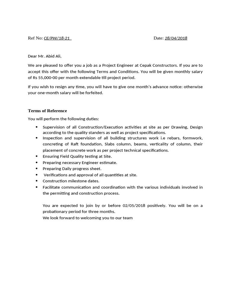 Job Offer for Project Engineer at Cepak | PDF