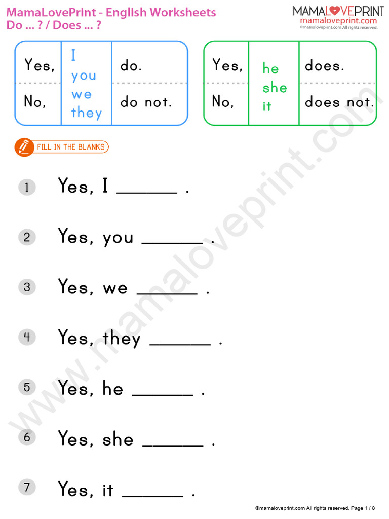 Mamaloveprint English Do Does Book2 | PDF